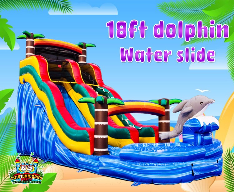 18FT Dolphin Tropical Water Slide | Twin Unicorns Party, LLC Greenville TX